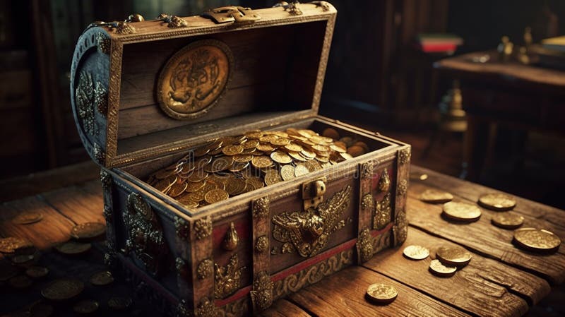 Opened Treasure Chest Full of Gold Coins. Generative Ai Stock ...