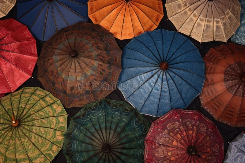 Opened Umbrellas Showing Various Patterns from Above Stock Illustration ...