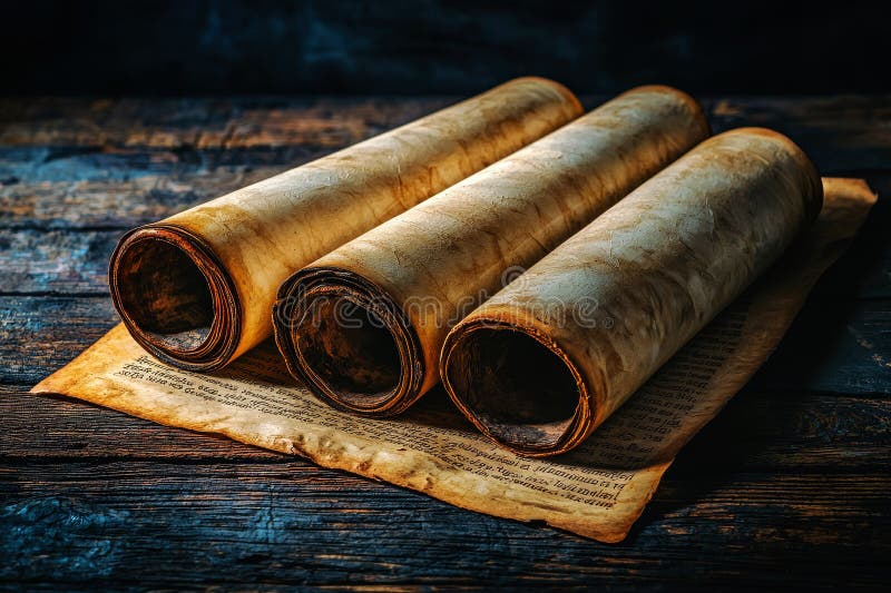 Opened Unrolled Scroll on a Wood Surface. the Torah, Also Known As the ...