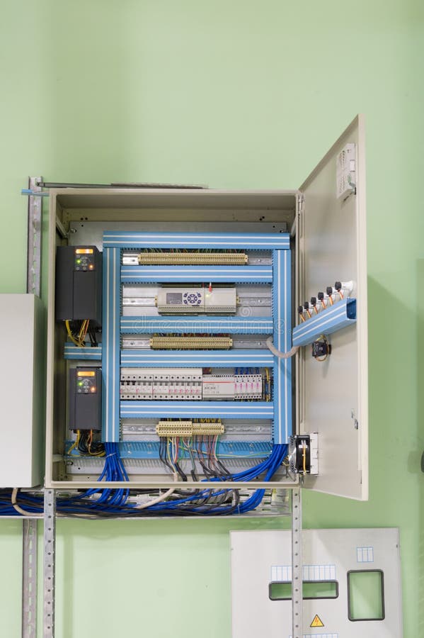 Opened Ventilation System Control Cubicle on the Wall of the Industrial ...