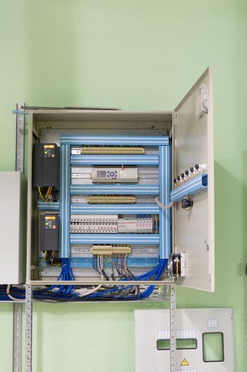 Opened Ventilation System Control Cubicle on the Wall of the Industrial ...