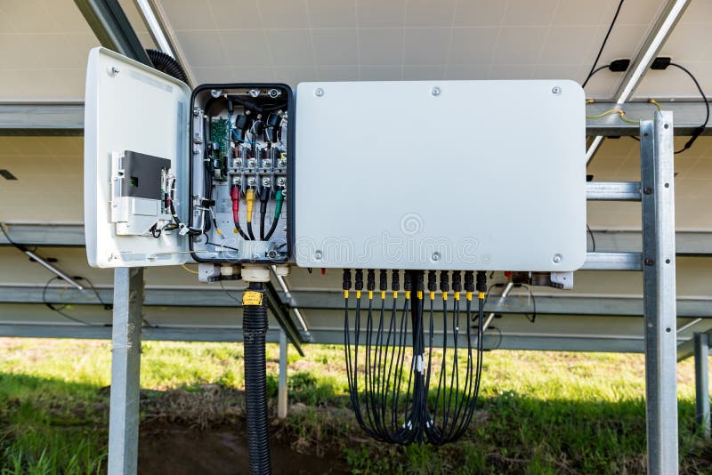 Opened Voltage Inverter at the Back Side of Solar Panel Stock Photo ...