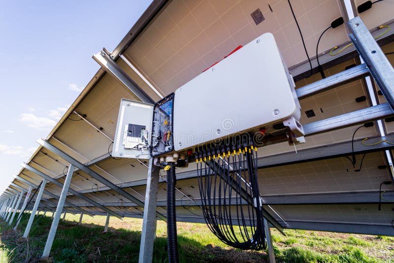 Opened Voltage Inverter at the Back Side of Solar Panel Stock Photo ...
