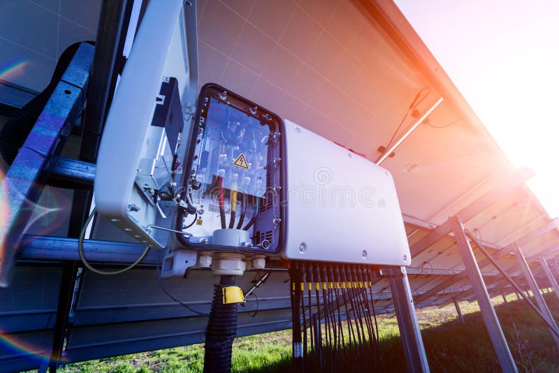 Opened Voltage Inverter at the Back Side of Solar Panel Stock Image ...