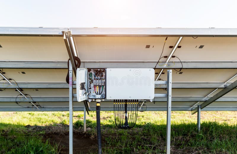 Opened Voltage Inverter at the Back Side of Solar Panel Stock Image ...