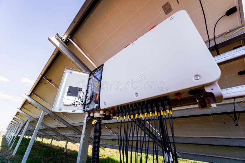 Opened Voltage Inverter at the Back Side of Solar Panel Stock Photo ...