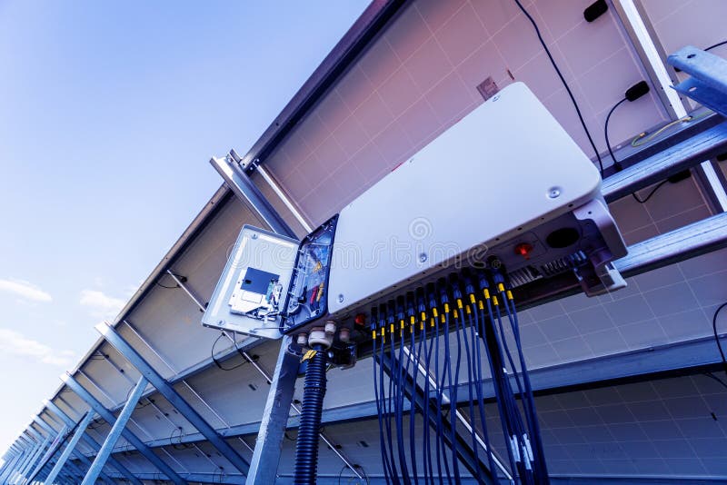 Opened Voltage Inverter at the Back Side of Solar Panel Stock Photo ...