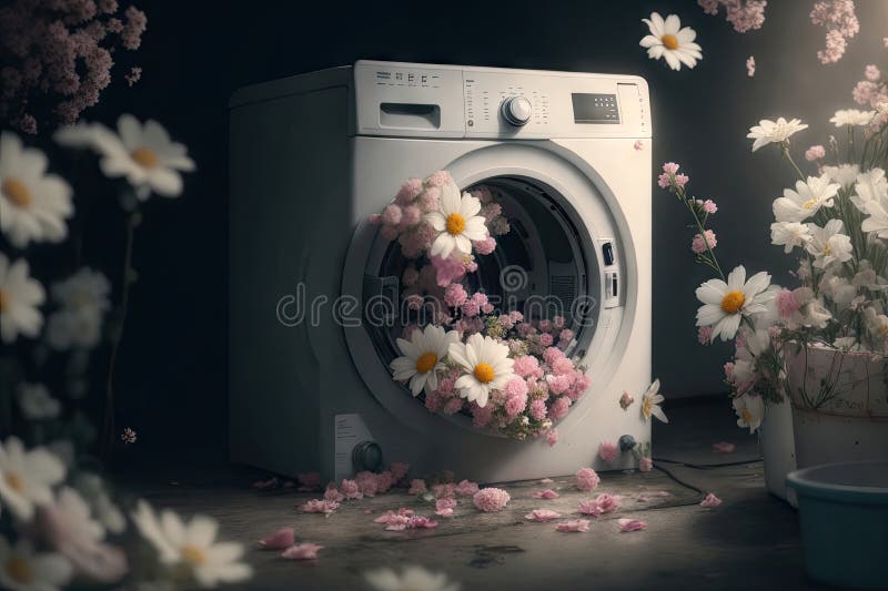 Opened Washing Machine with Flowers, Ai Generative Stock Illustration ...