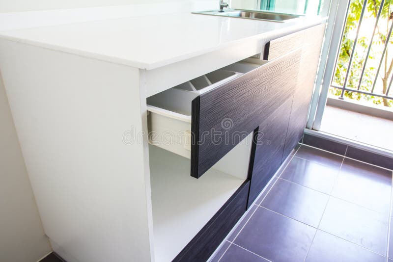 Opened white empty drawer stock image. Image of kitchen - 56646087