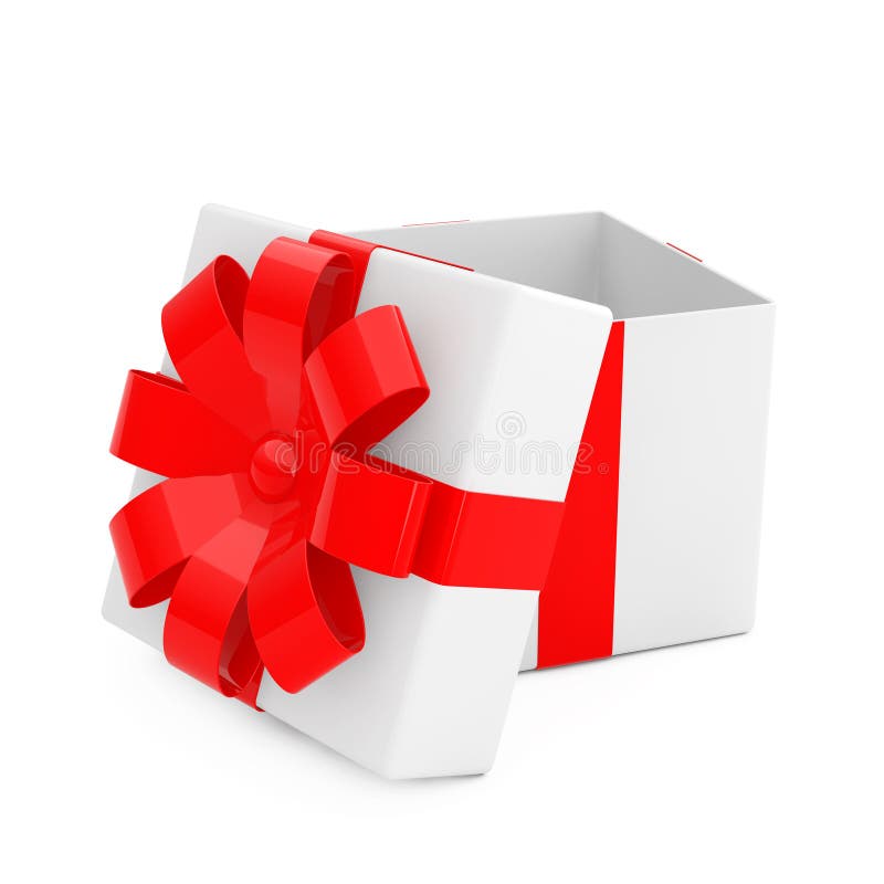 Opened White Gift Box with Red Ribbon Top View. 3d Rendering Stock ...