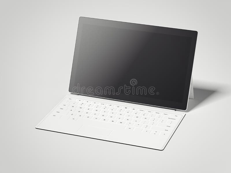 Opened White Tablet with Keyboard. 3d Rendering Stock Illustration ...