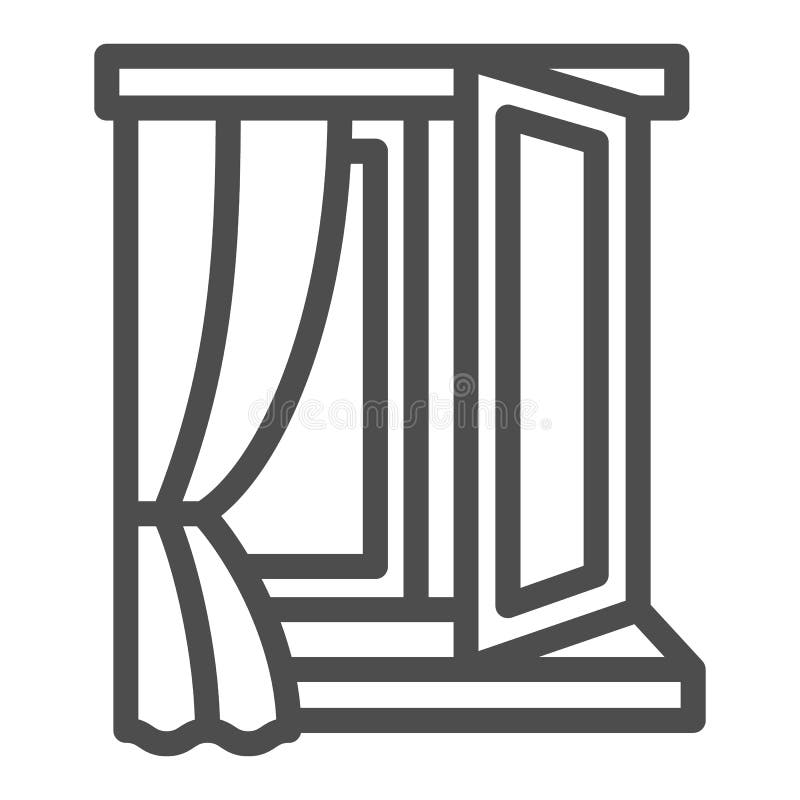 Opened Window and Curtain Line Icon, Interior Design Concept, Window ...