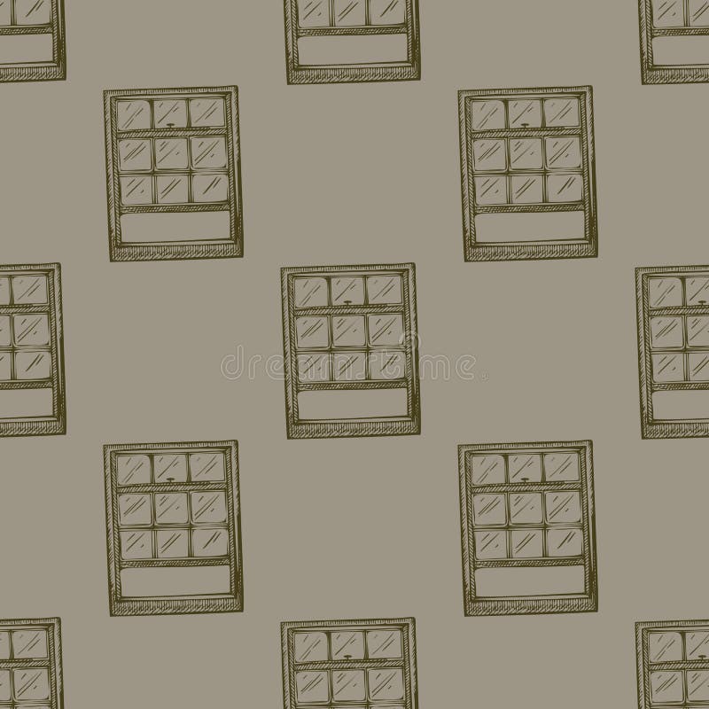 Opened Window Engraved Seamless Pattern. Vintage Element Inside Wall in ...