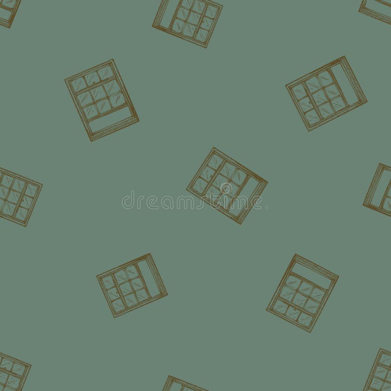 Opened Window Engraved Seamless Pattern. Vintage Element Inside Wall in ...