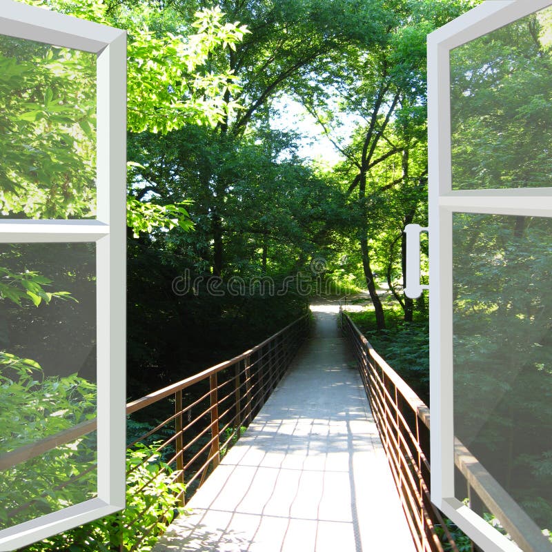 Opened Window To the Bridge Across Ravine Stock Photo - Image of opened ...