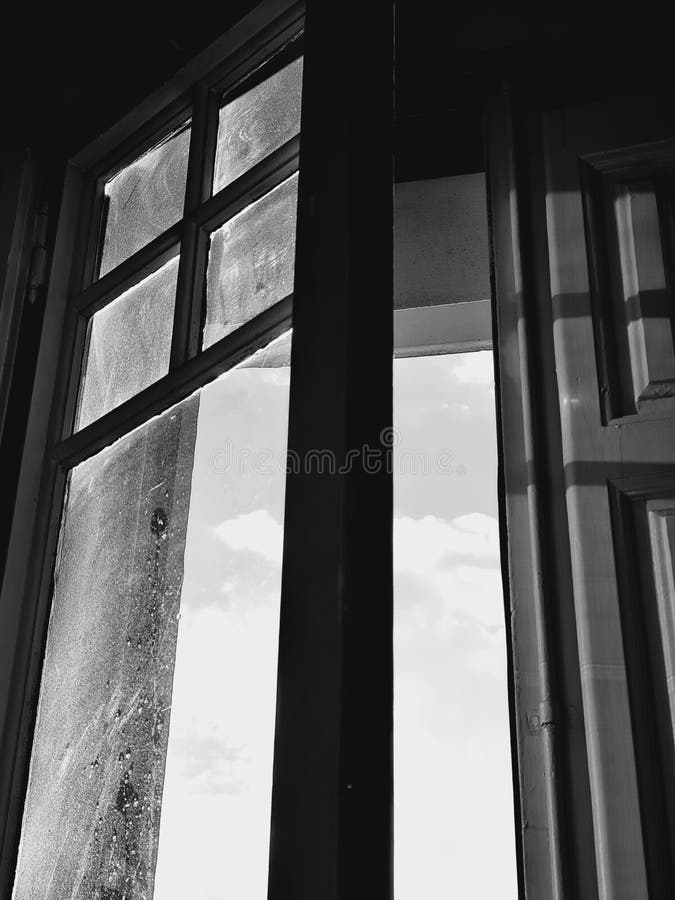 Opened Window. View from Interior. Black and White Photography of an ...