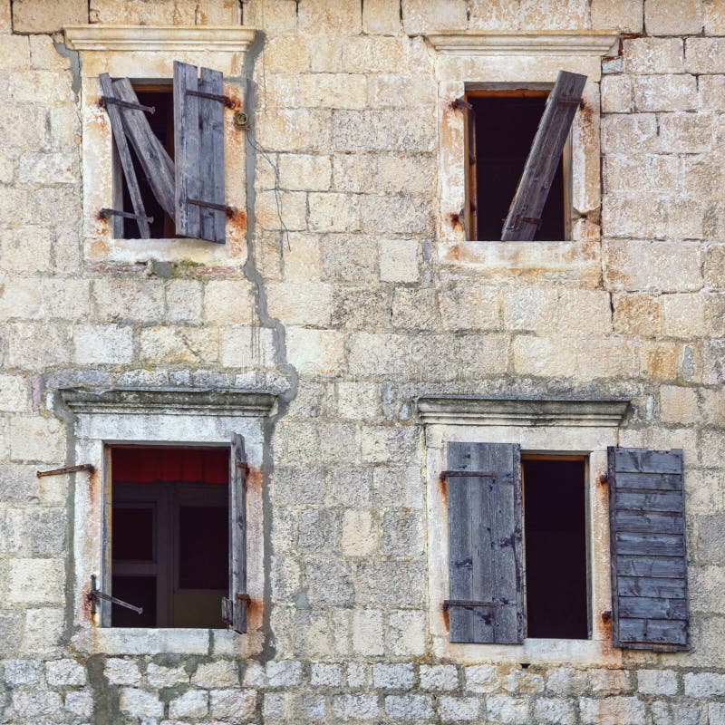 Opened Windows of Old Ruined House Stock Image - Image of square ...