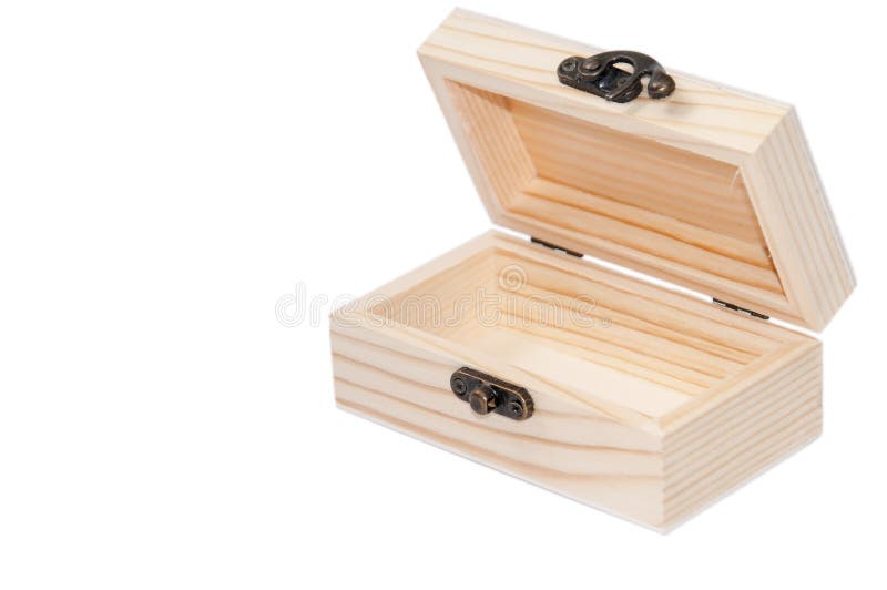 Opened Wooden Chest Gift Box Over White Stock Image - Image of ancient ...