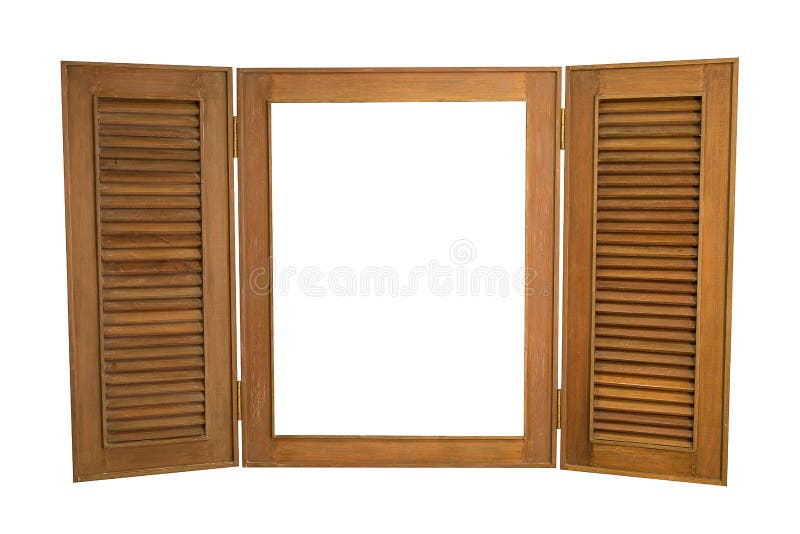Opened Wooden Window on White Background, with Copy Spa Stock Image ...