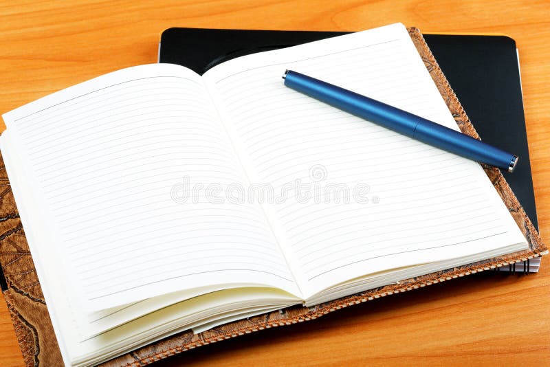 The Opened Writing-book in a Leather Cover Stock Image - Image of pens ...