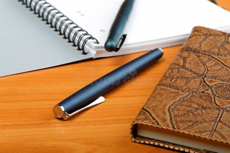 The Opened Writing-book in a Leather Cover Stock Photo - Image of cover ...