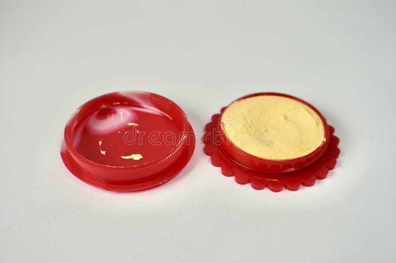 Opened Yellow Face Cream in Small Red Jar Container Stock Photo - Image ...