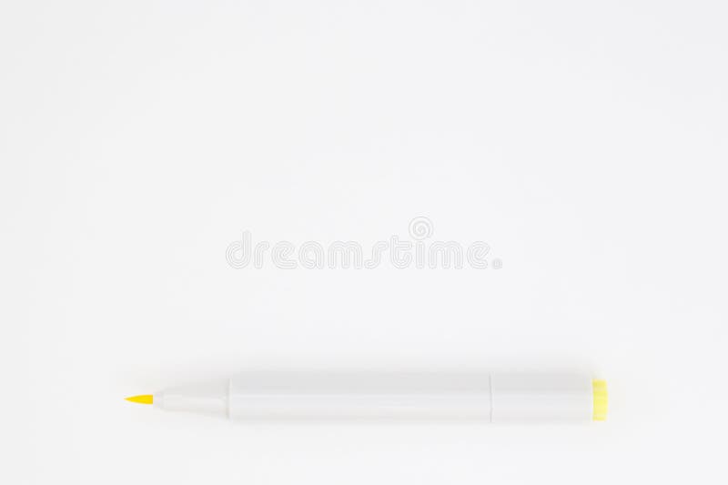 Opened Yellow Marker Laying on Blank White Page Stock Photo - Image of ...
