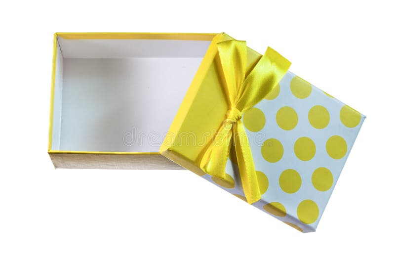 Opened Yellow Present Box Isolated on White Stock Photo - Image of ...