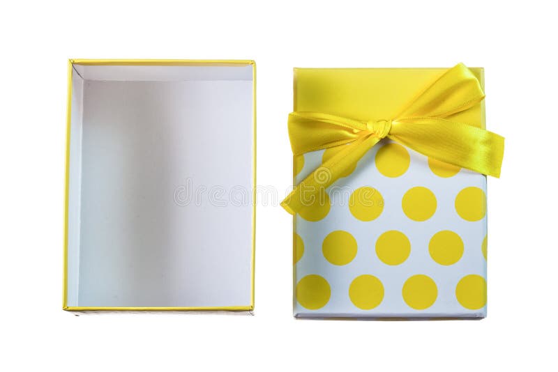 Opened Yellow Present Box with Ribbon Isolated on White Stock Image ...