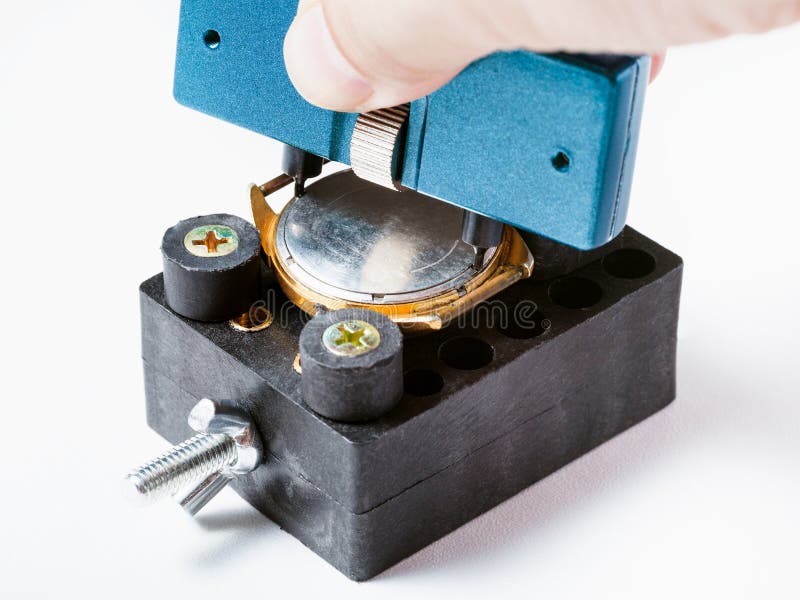 Opening Back Cover of Old Watch Fixed in Holder Stock Image - Image of ...