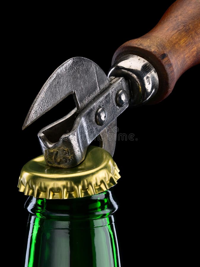 Opening of Beer Bottle by Can Opener Stock Photo - Image of close ...