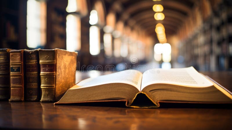 Opening a Book or Textbook on the Table in the Library Stock ...