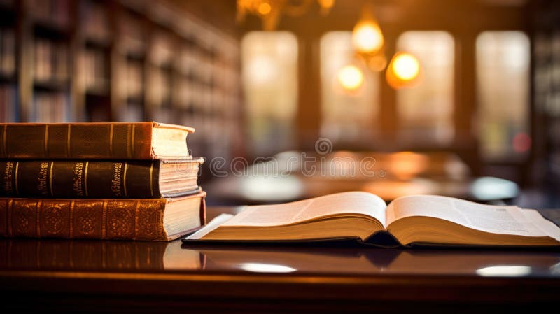 Opening a Book or Textbook on the Table in the Library Stock ...