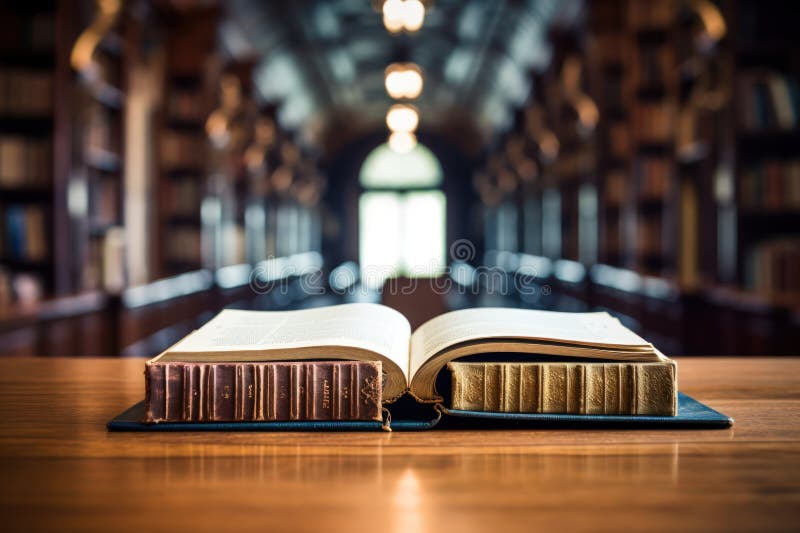 Opening a Book or Textbook on the Table in the Library Stock ...