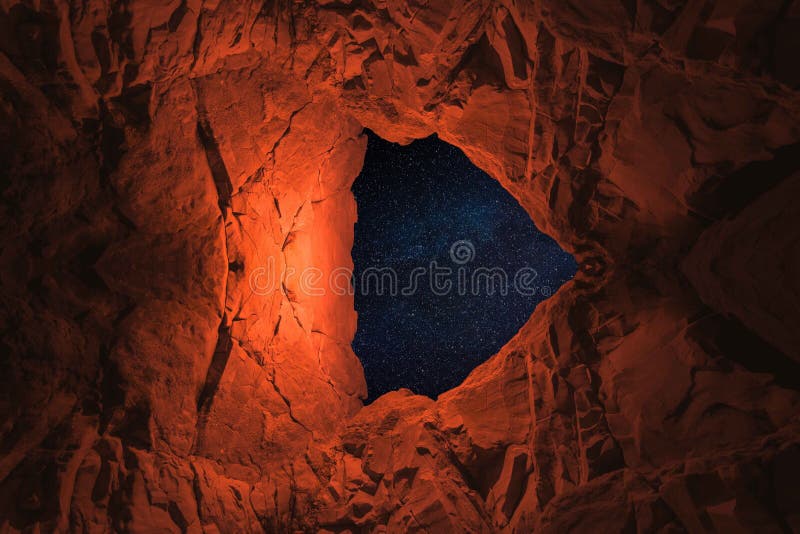 The Opening in the Cave by Night Stock Photo - Image of tourism ...
