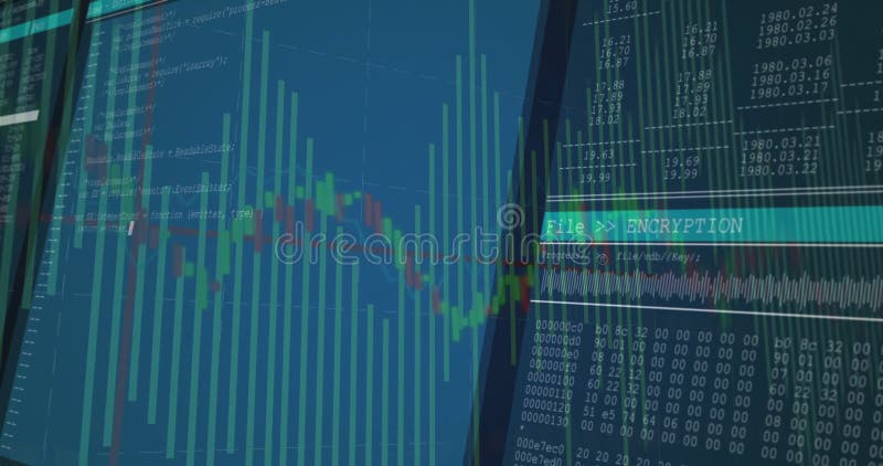 Opening Charts And Code Scrolling While Encryption Interface Overlaying Charts For Encrypting