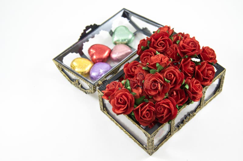Opening Chocolate Boxes with Roses Stock Image - Image of border ...