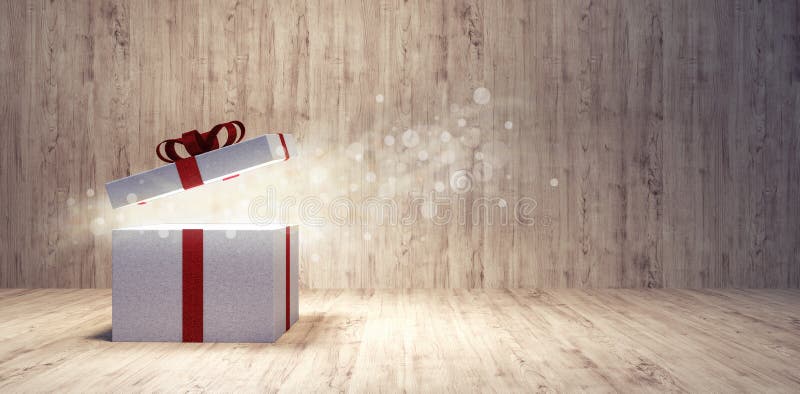 Opening Christmas Present with Sparkly Magical Light Appear from Inside ...