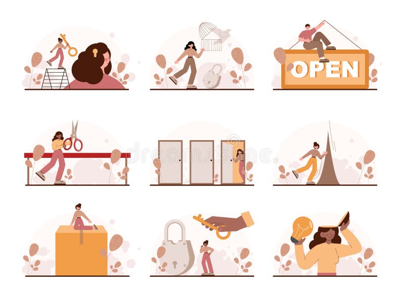 Opening Concept. Character Open Something New Stock Vector ...