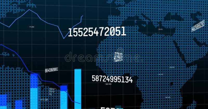 Opening Digits Drifting Bars Emerging World Map Fading and Line Graph ...