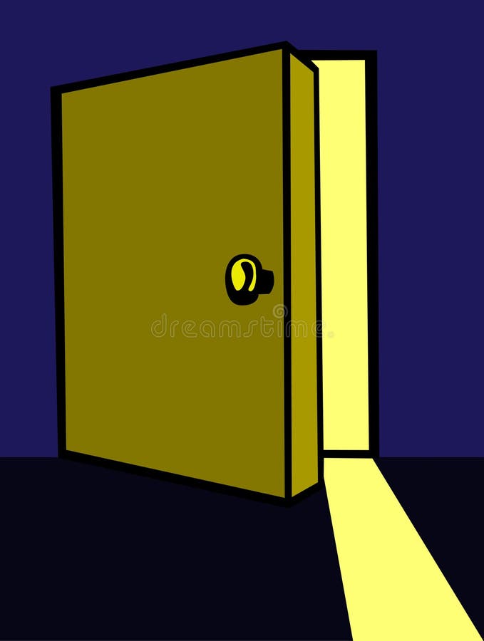 Opening Door at Night Vector Illustration Stock Vector - Illustration ...
