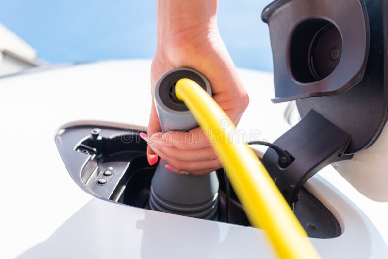 Opening an EV Charging Socket Cap Stock Image - Image of rechargeable ...