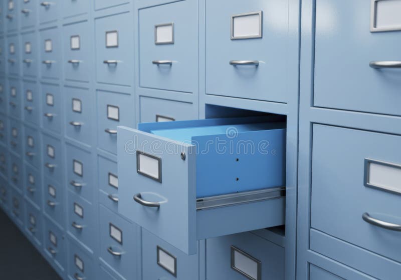 Opening File Cabinet Drawer in Office Storage System Stock Illustration ...
