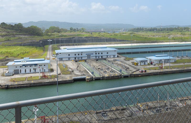 Opening the Gates of the Panama Canal. Ship Passes the Panama Canal ...