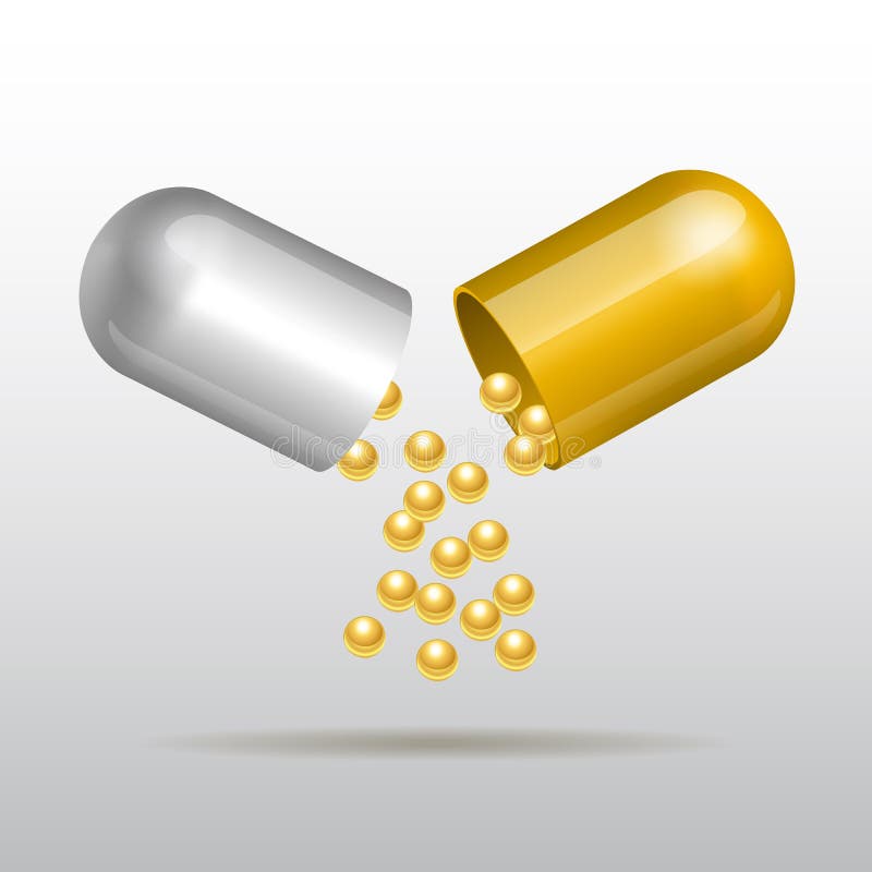 Opening Gold Medical Capsule Stock Vector - Illustration of antibiotic ...