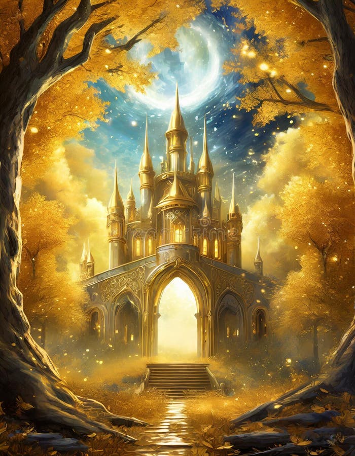 An Opening in the Golden Forest, Revealing a Magic Castle Stock ...