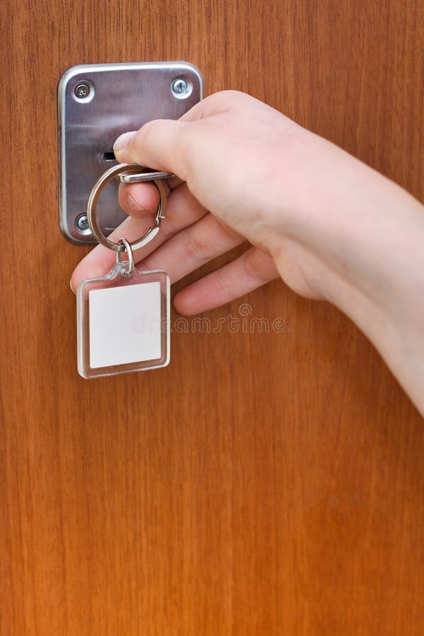Opening Home Door by Key with Blank Keychain Stock Image - Image of ...