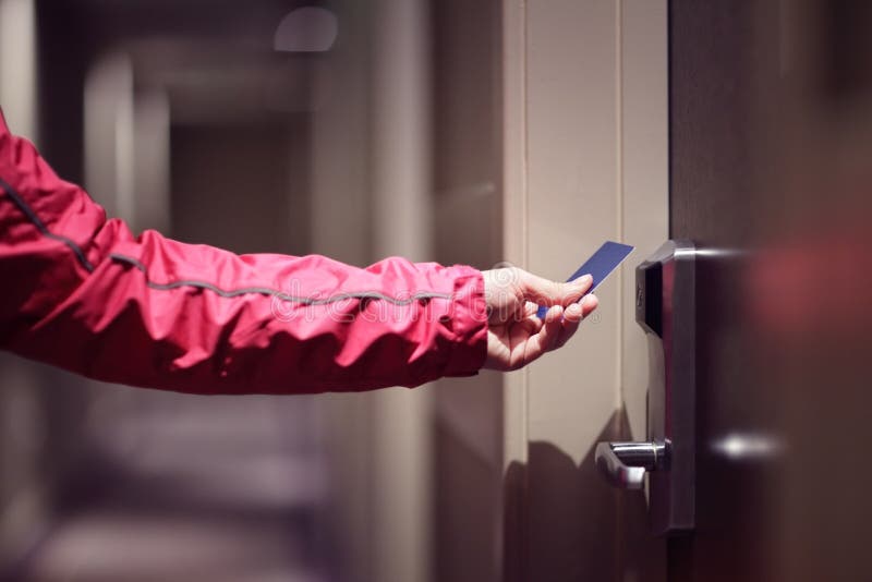 Opening Hotel Door with Keyless Entry Card Stock Image - Image of ...
