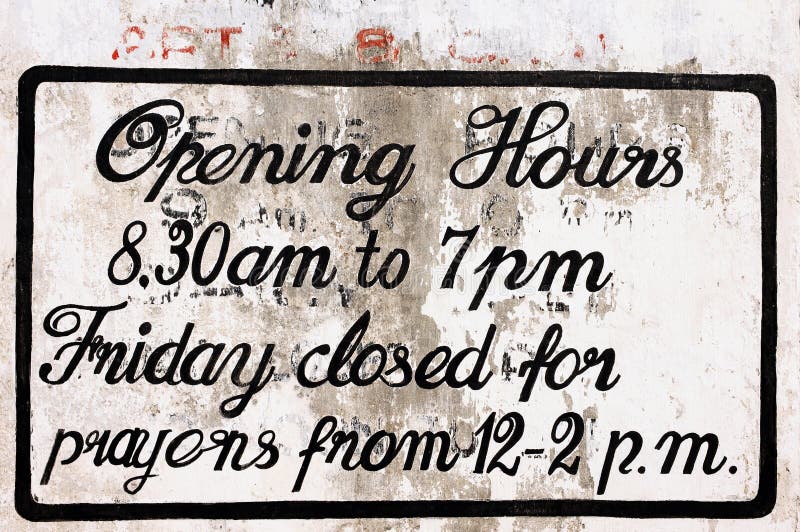 Opening Hours Shop Sign Monday To Friday Daytime Closed Sunday Stock ...