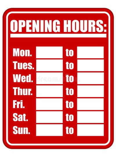 Opening Hours Sign EPS stock vector. Illustration of graphic - 15734378